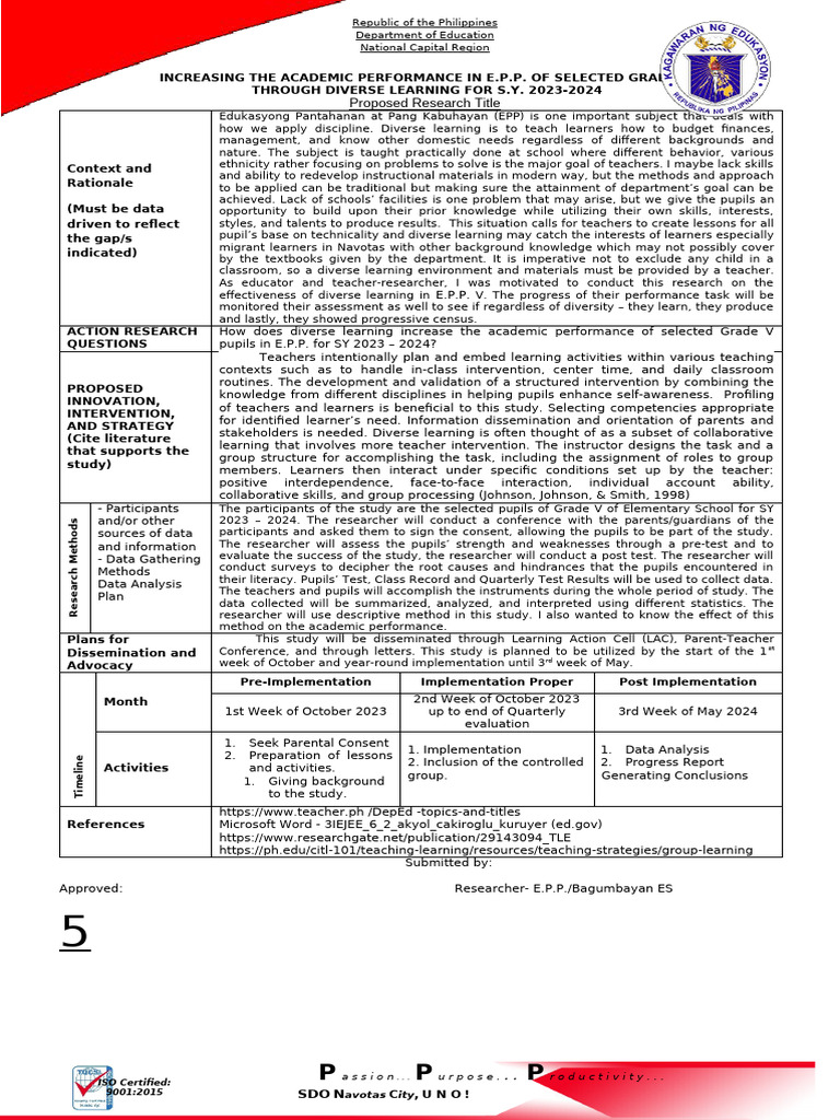 AR-Proposal (EPP) | PDF | Teachers | Learning