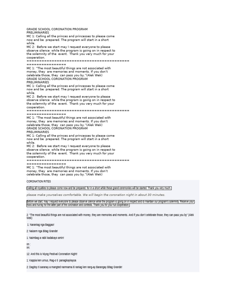 Grade School Coronation Program | PDF