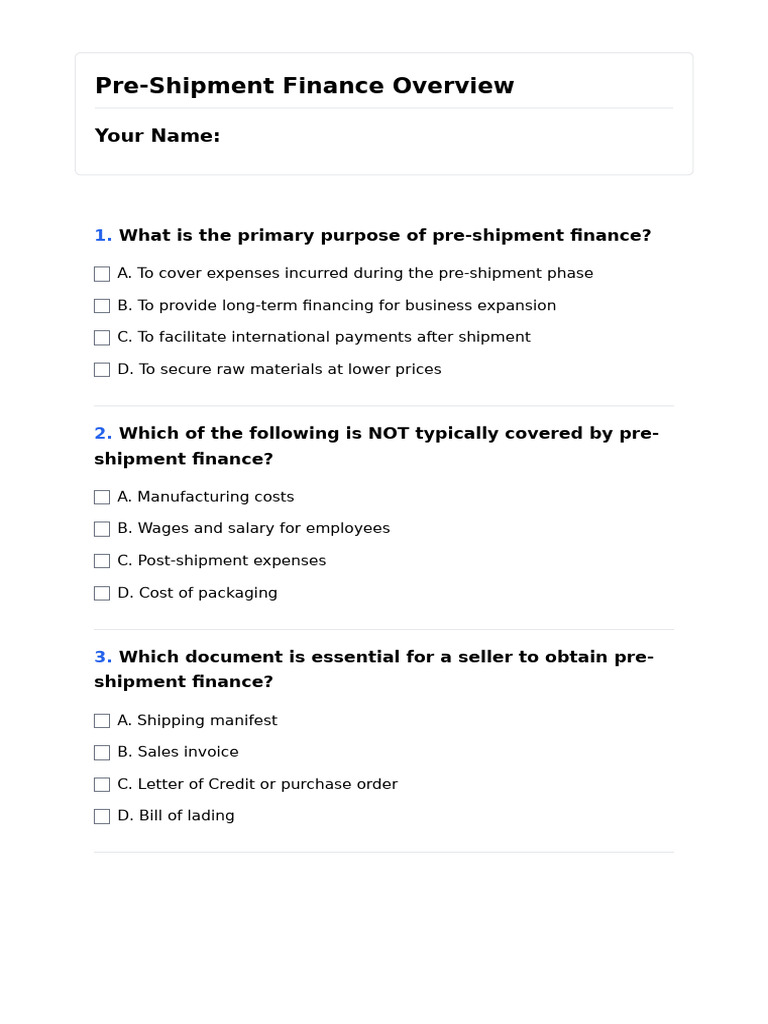 Pre-Shipment Finance Explained | PDF | Letter Of Credit | Credit Card
