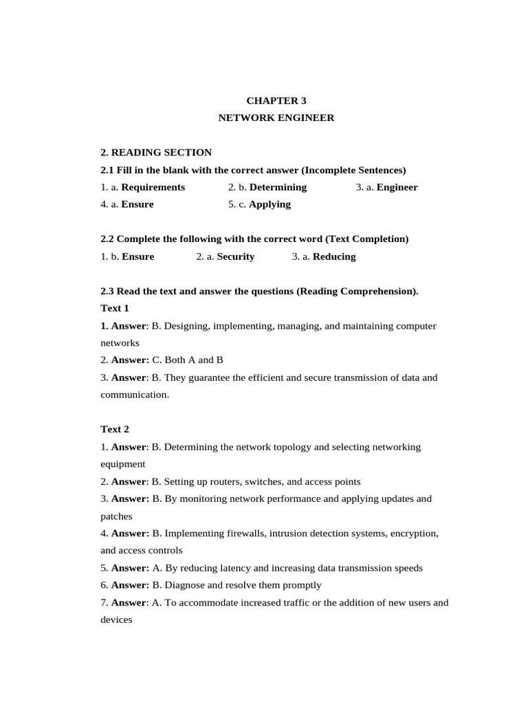 Answer Key To Reading Section of Chapter 3 | PDF