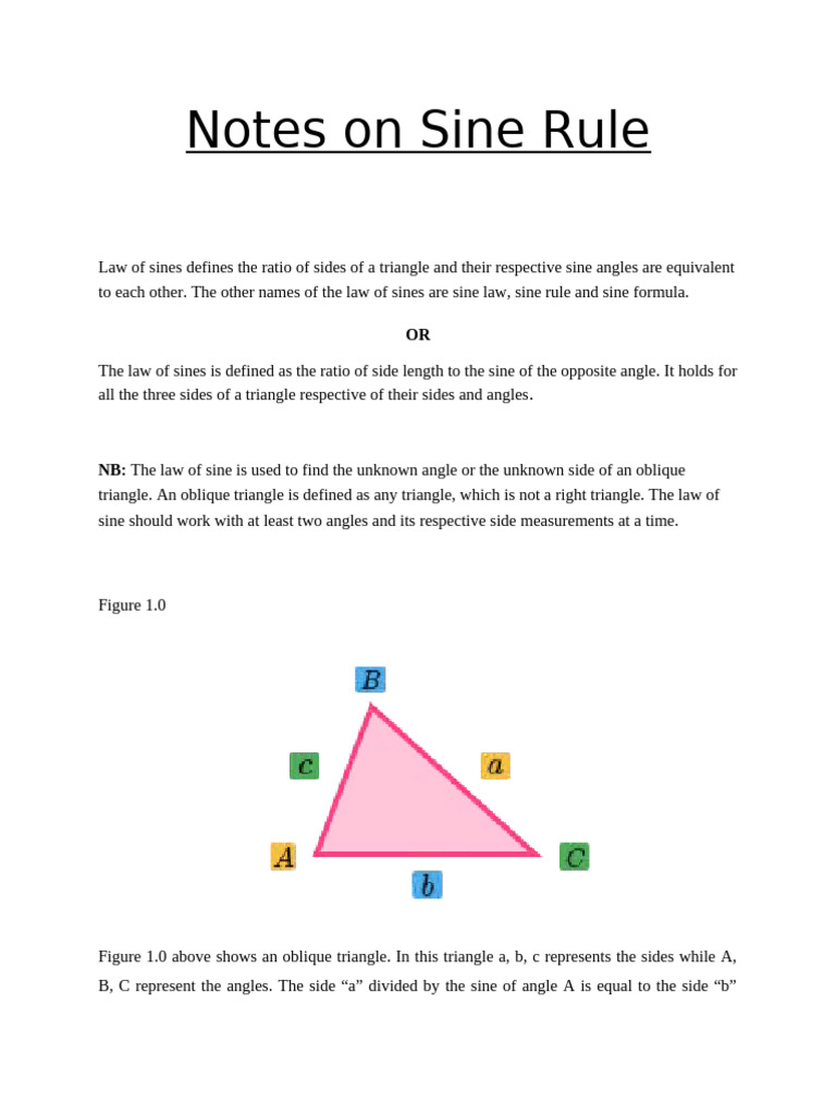 Notes On Sine Rule | PDF | Teaching Methods & Materials