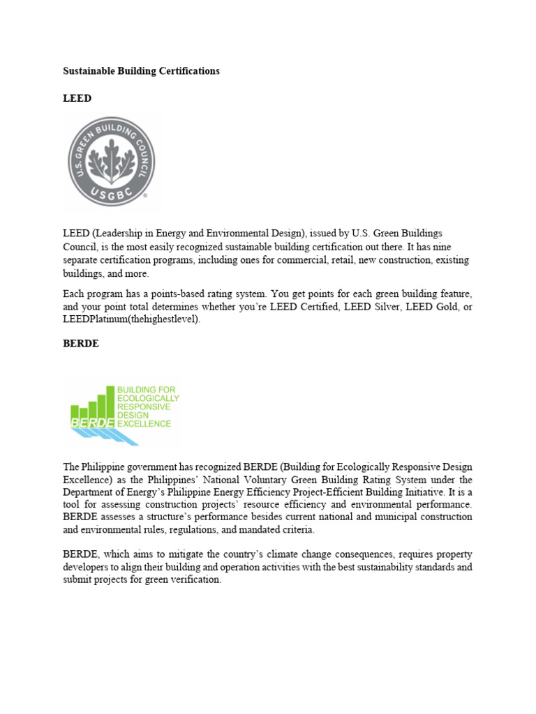 Guide to Sustainable Building Certifications | PDF | Green Building ...