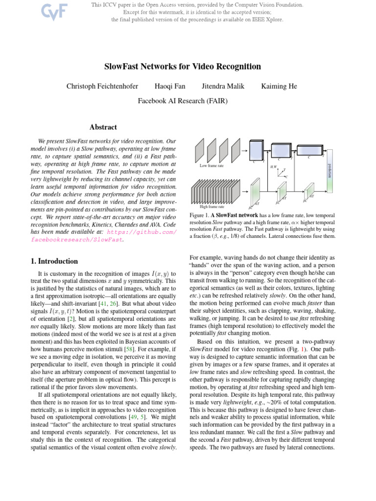 SlowFast Video Recognition | PDF | Visual System | Spacetime