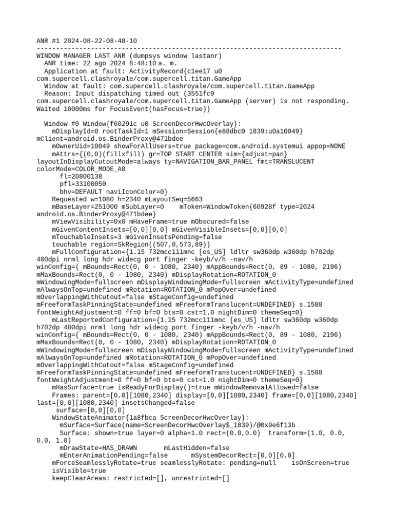 Dumpsys ANR WindowManager | PDF | Computer Architecture | Alphabet Inc.