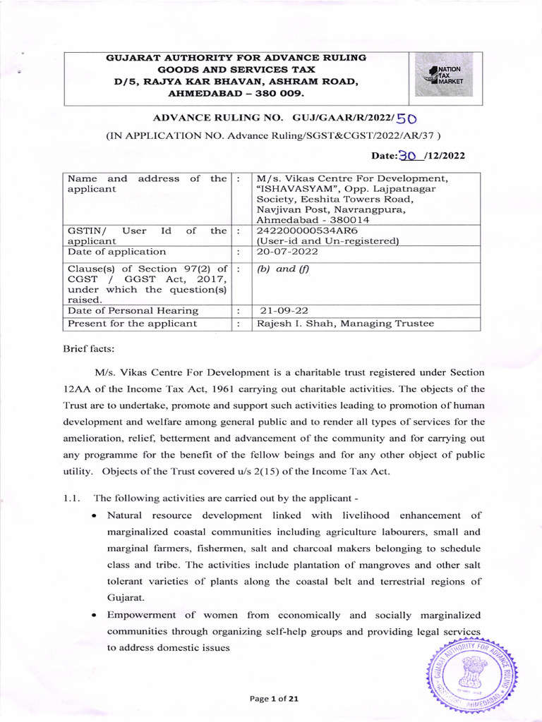 Gujarat Aar Order No.50-2022 Vikas Centre For Development | PDF | Coast | Mangrove