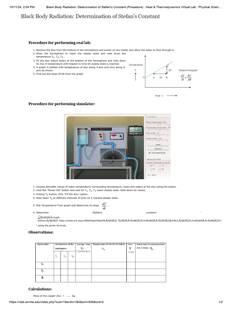 Black Body Radiation - Determination of Stefan's Constant (Procedure ...