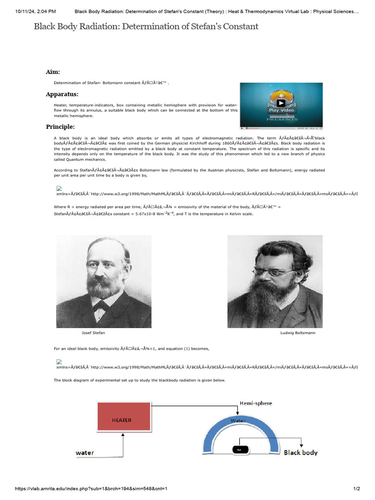 Black Body Radiation_ Determination of Stefan's Constant (Theory ... Black Body Radiation_ Determination of Stefan's Constant (Theory ...