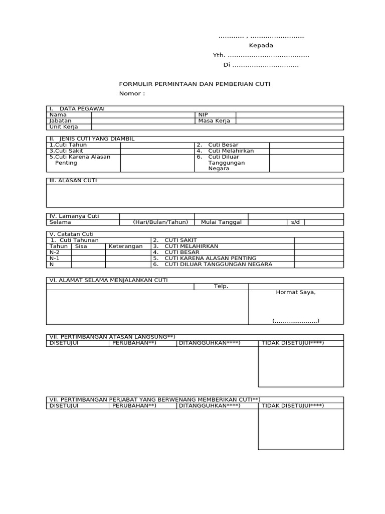 Formulir Permintaan Cuti Pegawai | PDF
