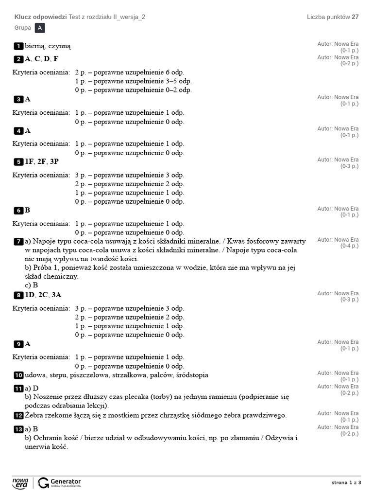 Test Z Rozdziału II - Wersja - 2 Klucz Odpowiedzi | PDF