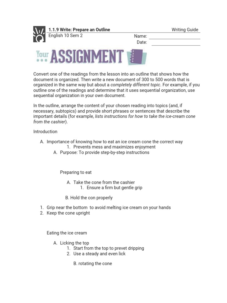 1.1.9 Write - Prepare An Outline (Writing Guide) | PDF | Career & Growth