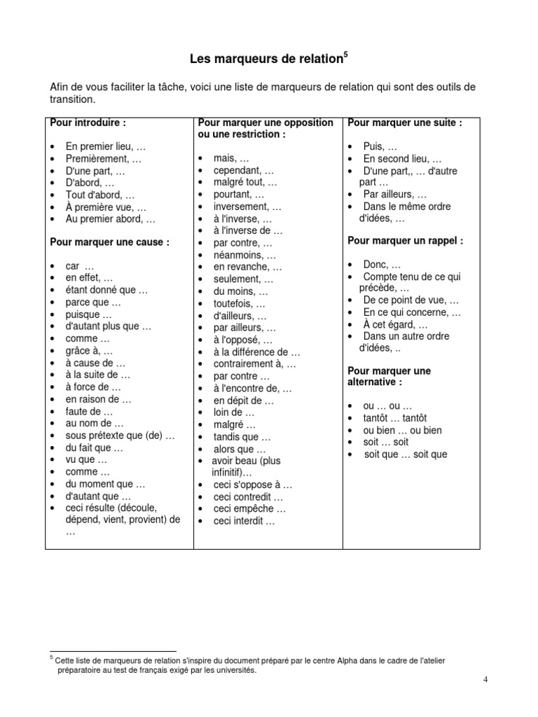 Liste de marqueurs de relation | PDF