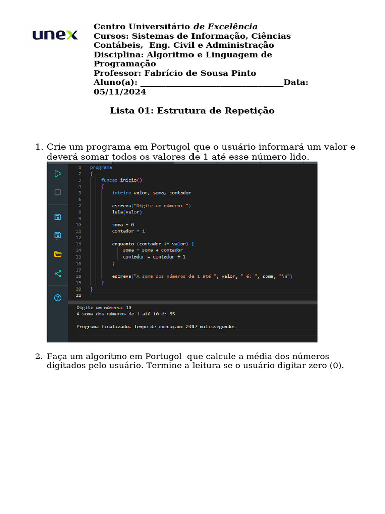 Atividade De Algoritmos Pdf