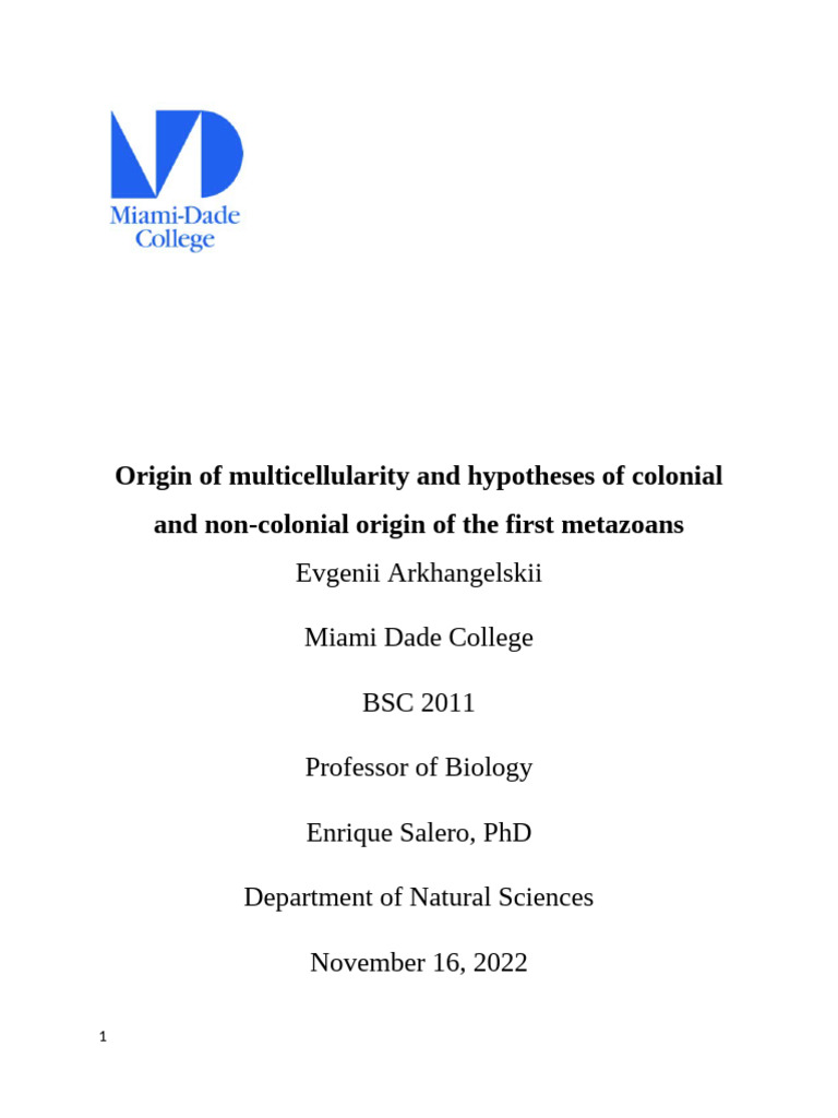 Colonial Hypothesis of Multicellularity | PDF | Cell (Biology) | Protozoa