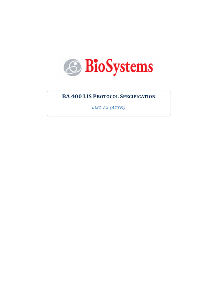 BA400 LIS Protocol - ASTM | PDF | Transmission Control Protocol | Port ...