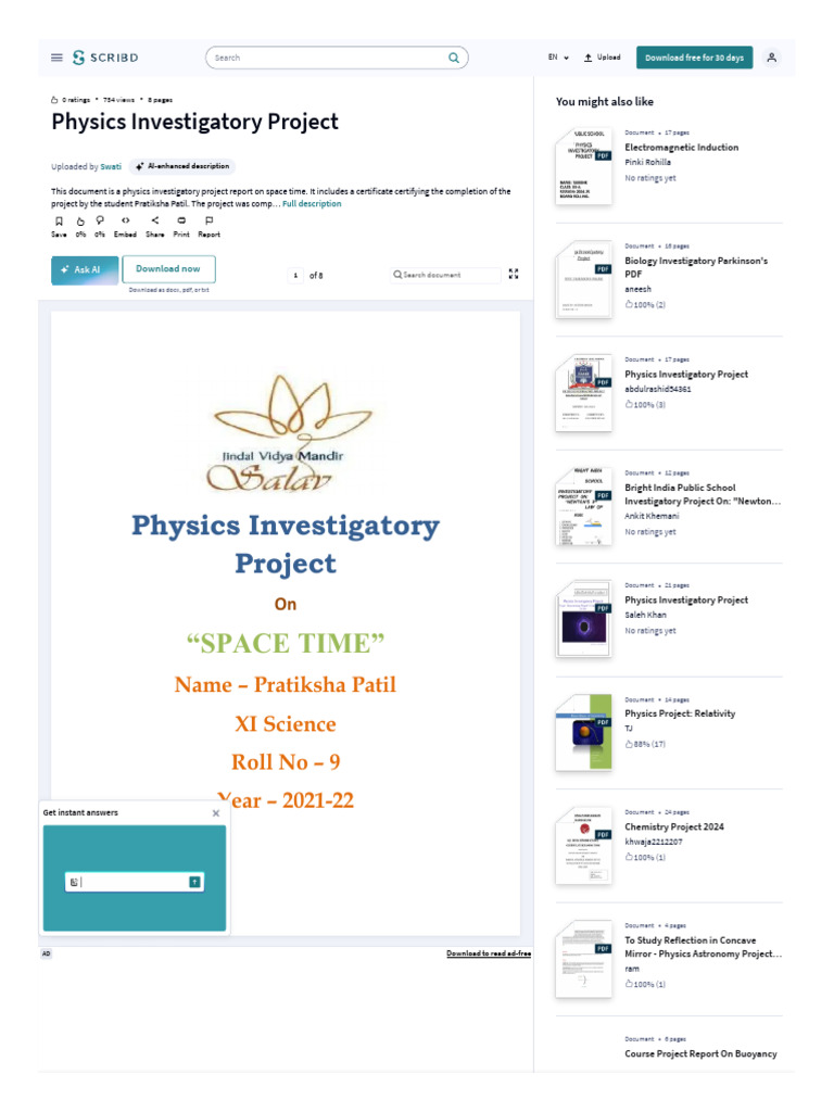 WWW Scribd Com Document 590098244 Physics Investigatory Project | PDF ...