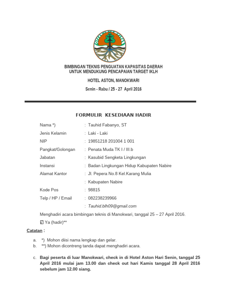 formulir Bimtek Manokwari | PDF