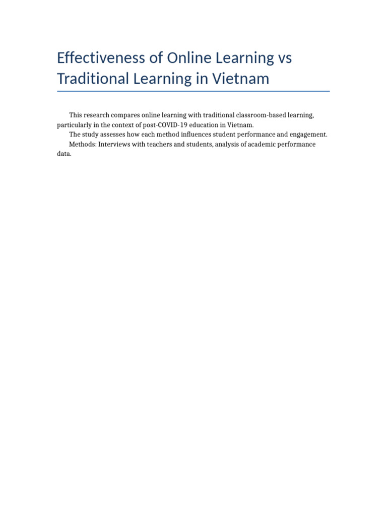 Effectiveness of Online Learning Vs Traditional Learning in Vietnam | PDF