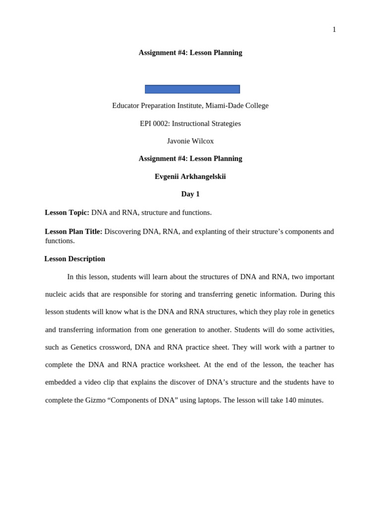 Sample 2 Day Lesson Plan(1) | PDF | Nucleic Acids | Complex Number