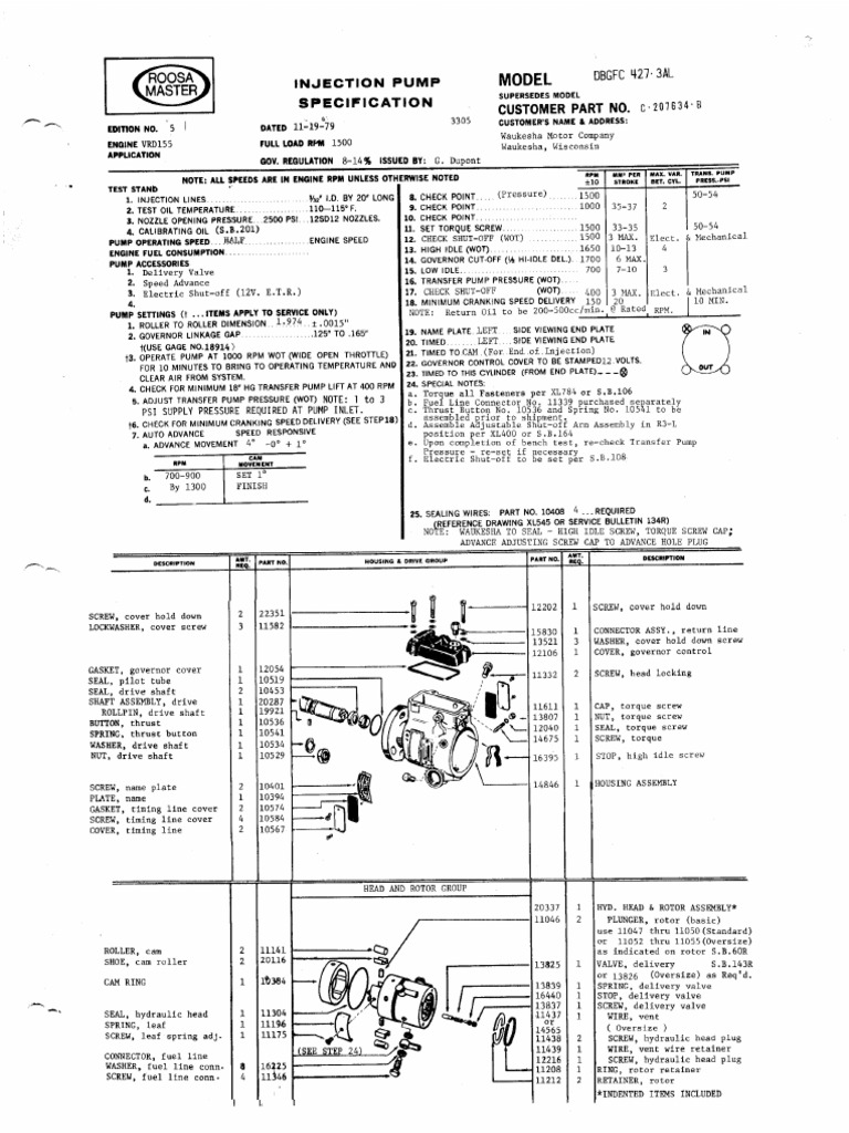 Model DBGFC: Injection Pump Specification 427.3AL | PDF | Pump | Engines