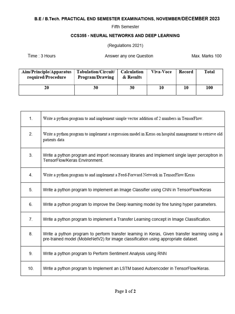 CCS355 SET3 Neural Network Anna University Lab Question Set | PDF