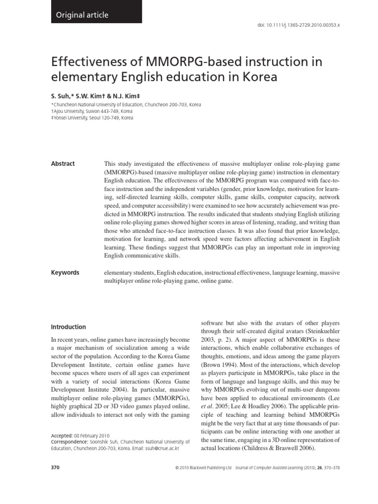 Computer Assisted Learning - 2010 - Suh - Effectiveness of MMORPG Based ...