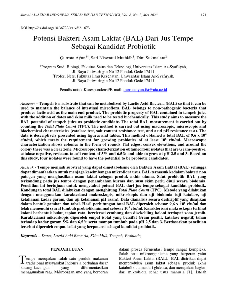 Potensi Bakteri Asam Laktat BAL Dari Jus-1 | PDF | Sains & Matematika