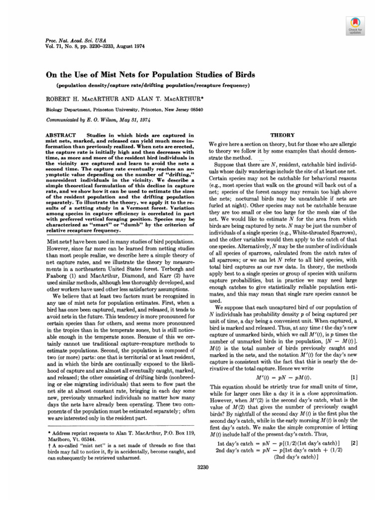 Macarthur Macarthur 1974 On The Use of Mist Nets For Population Studies of Birds | PDF | Forests ...