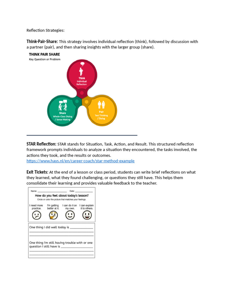 Reflection Strategies | PDF | Learning | Classroom