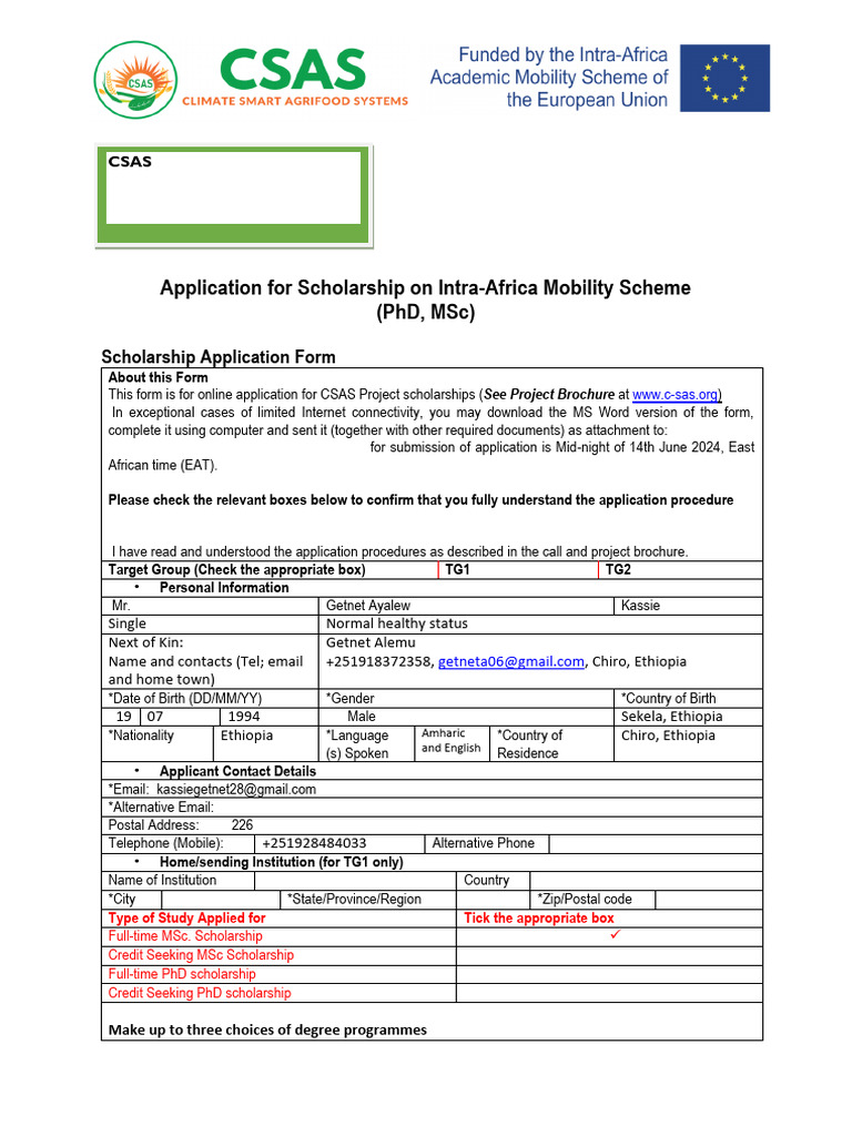 CSAS Scholarship Application Form | PDF | Doctor Of Philosophy