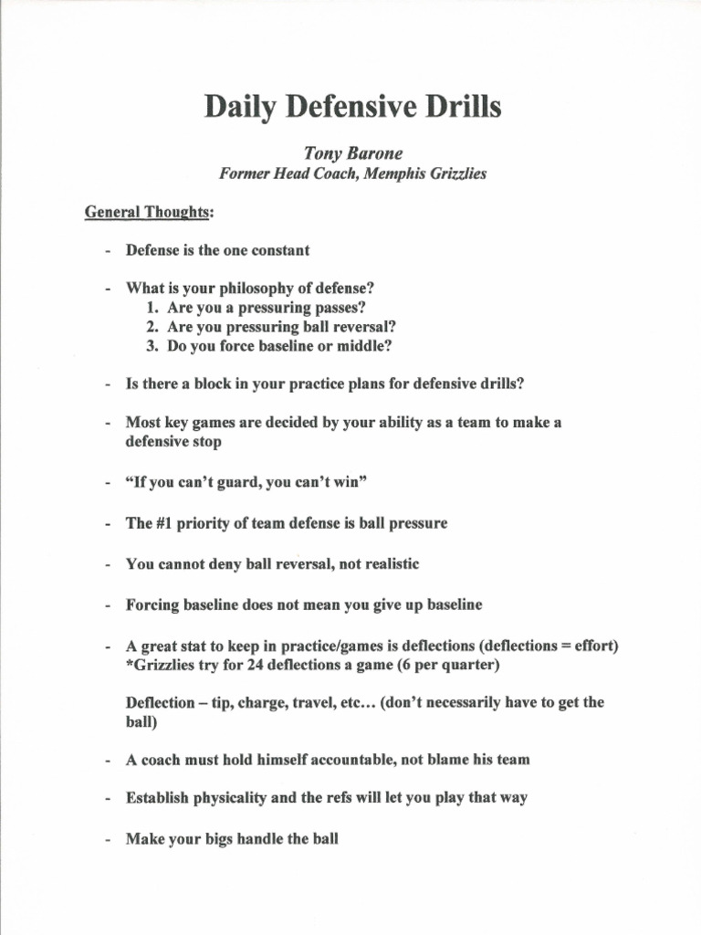 Tony Barone - Daily Defensive Drills | PDF | Sports | Team Sports