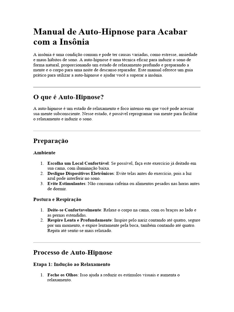 Manual de Auto-Hipnose para Acabar Com A Insônia | PDF | Dormir | Insônia
