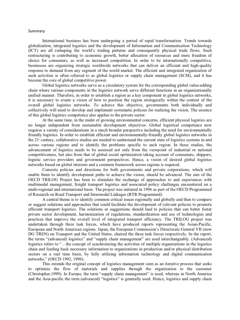 Executive Summary SCM | PDF | Economic Development | Logistics