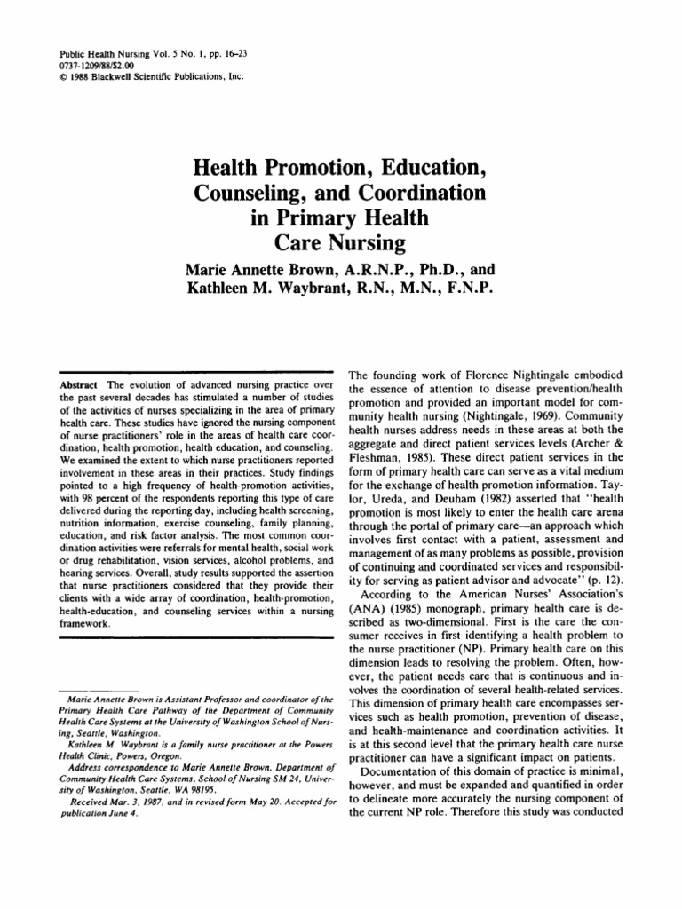 Health Promotion, Education, Counseling, and Coordination in Primary ...