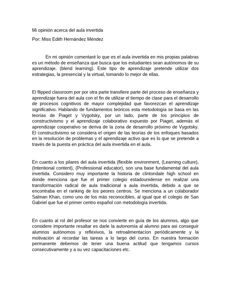 Mi Opinión Acerca Del Aula Invertida | PDF | Comunicación humana ...
