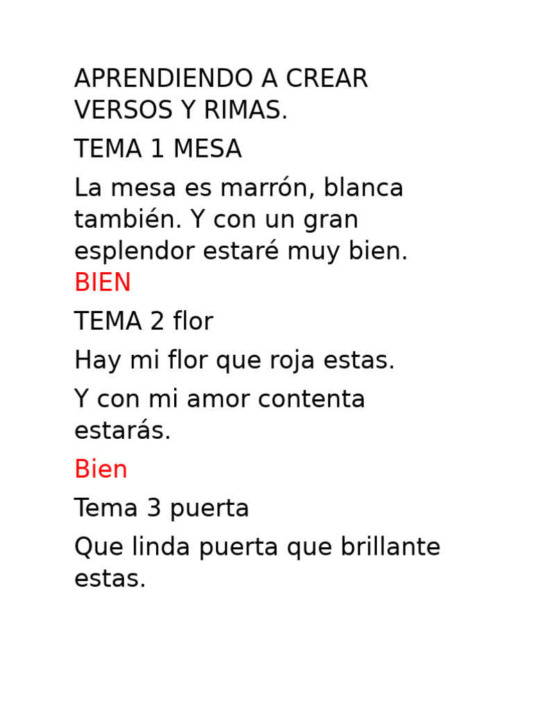 Aprendiendo A Crear Versos y Rimas | PDF | Hogar, jardinería y bricolaje