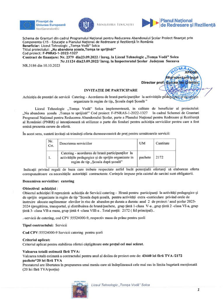 Invitatie de Participaare Catering | PDF