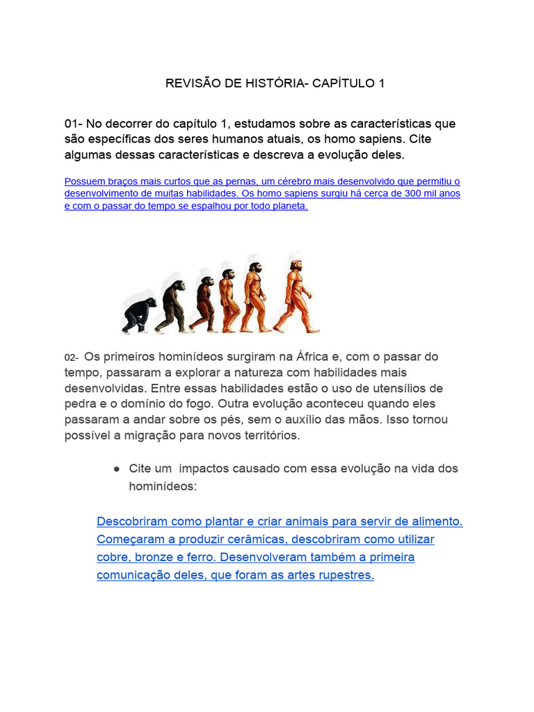 Apontamento de Revisão Cap 1 HIST | PDF | Homo | Humano