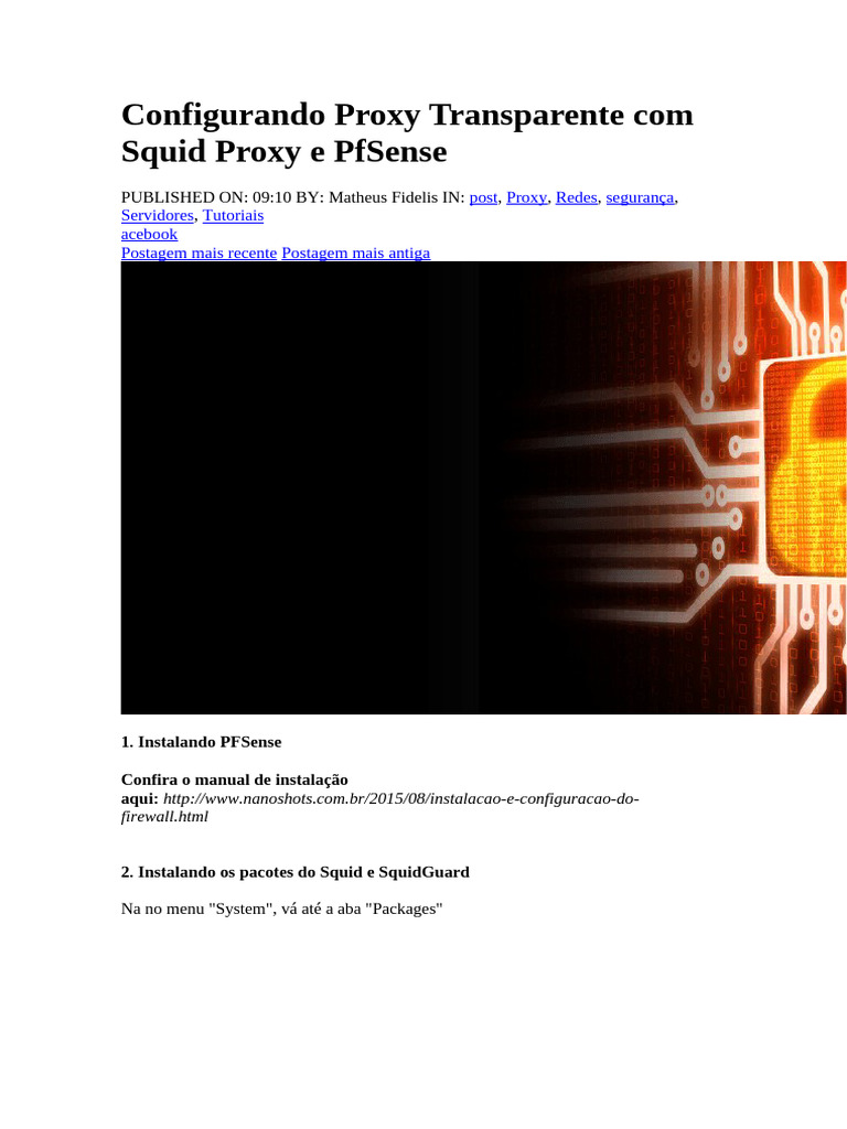 Configurando Proxy Transparente Com Squid Proxy e PfSense | PDF | Cache (informática) | Memória ...