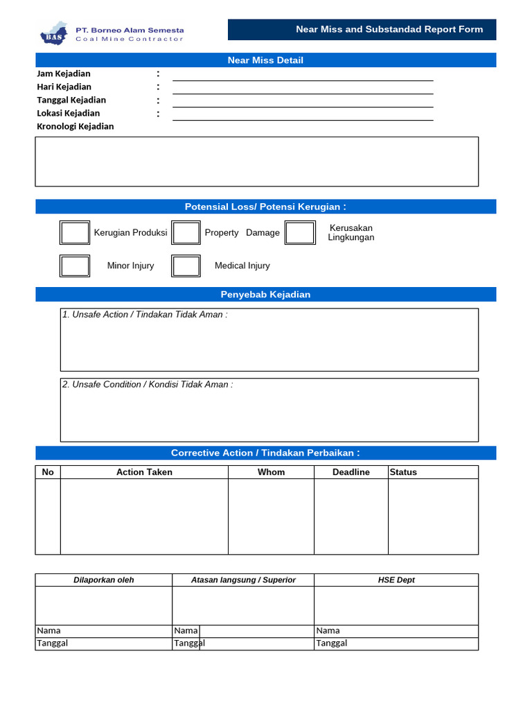 BAS.QHS-HSE-FRM-0029 Near Miss Report Form | PDF