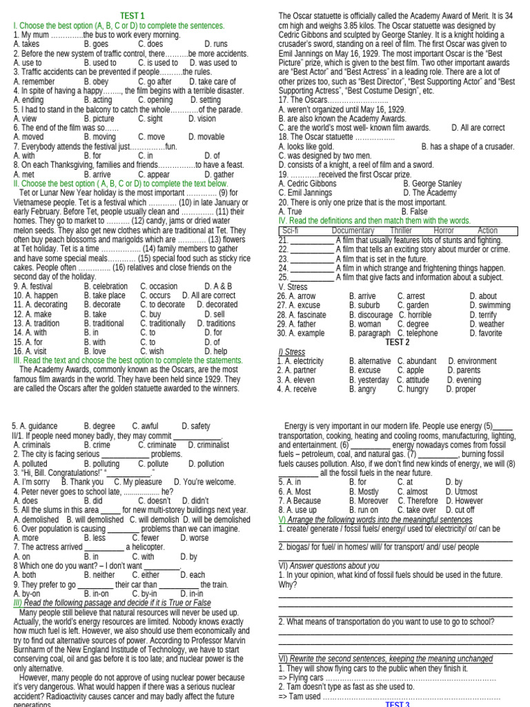 E7 - ÔN K2 - Copy | PDF | Nuclear Power | Academy Awards