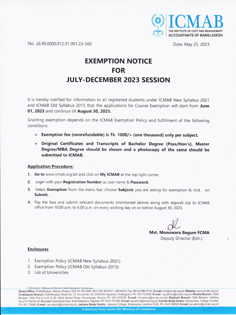 Exemption Notice | PDF