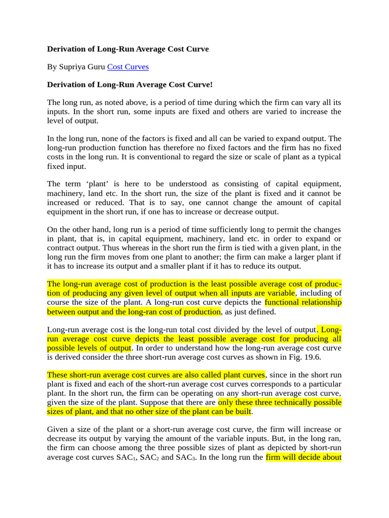Part 3-2 Derivation of LRAC | PDF | Average Cost | Long Run And Short Run