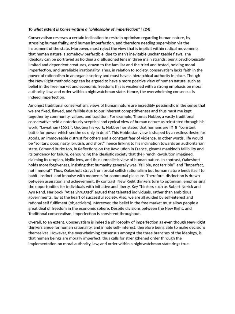 Conservatism- A philosophy of Imperfection | PDF | Human Nature ...