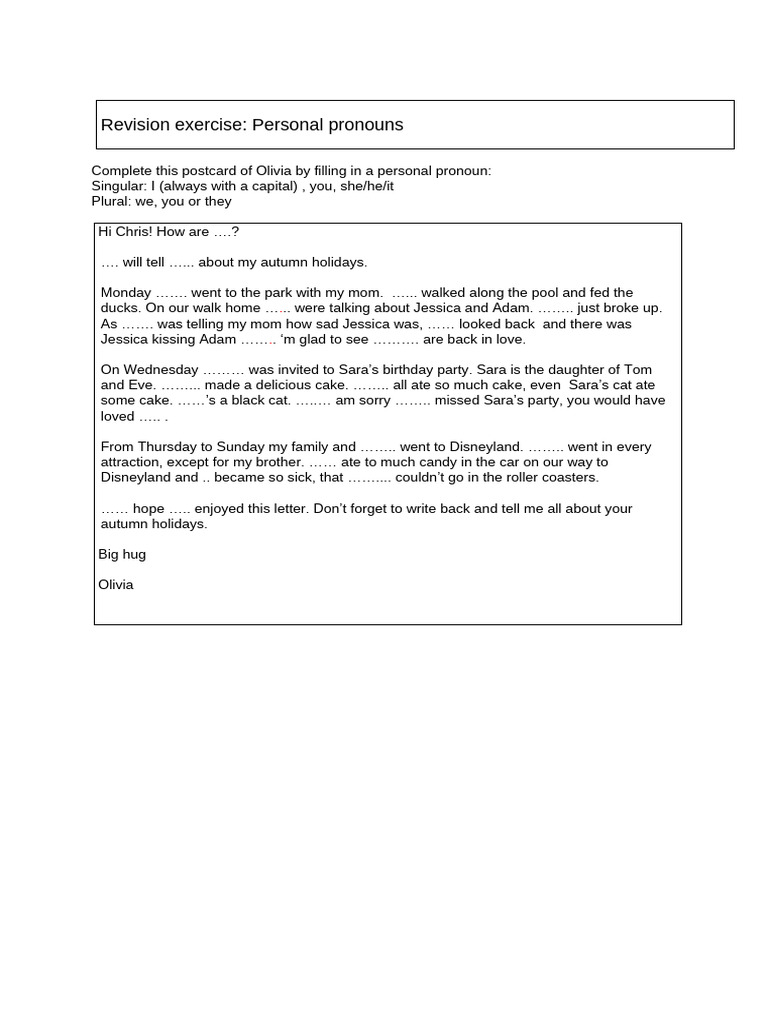 Revision Exercise Personal Pronouns | PDF | Poetry