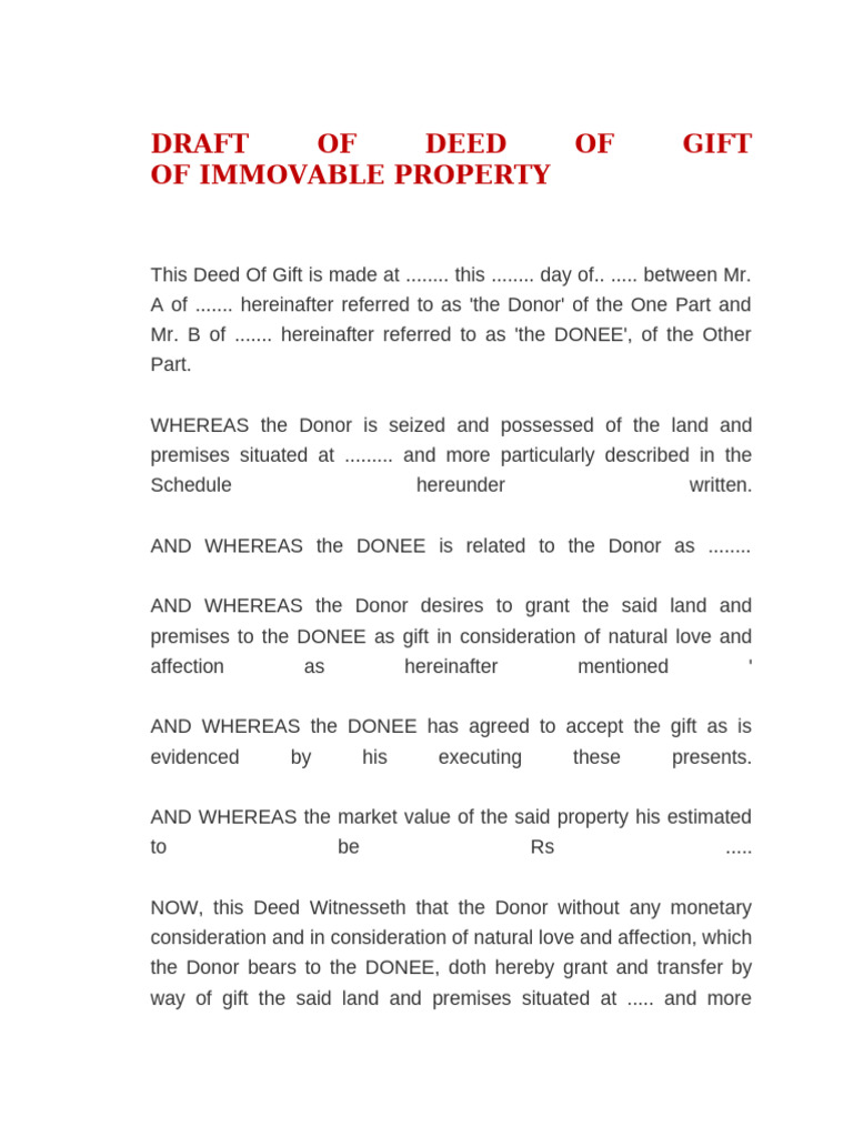 Draft of Deed of Gift of | PDF | Property | Taxes