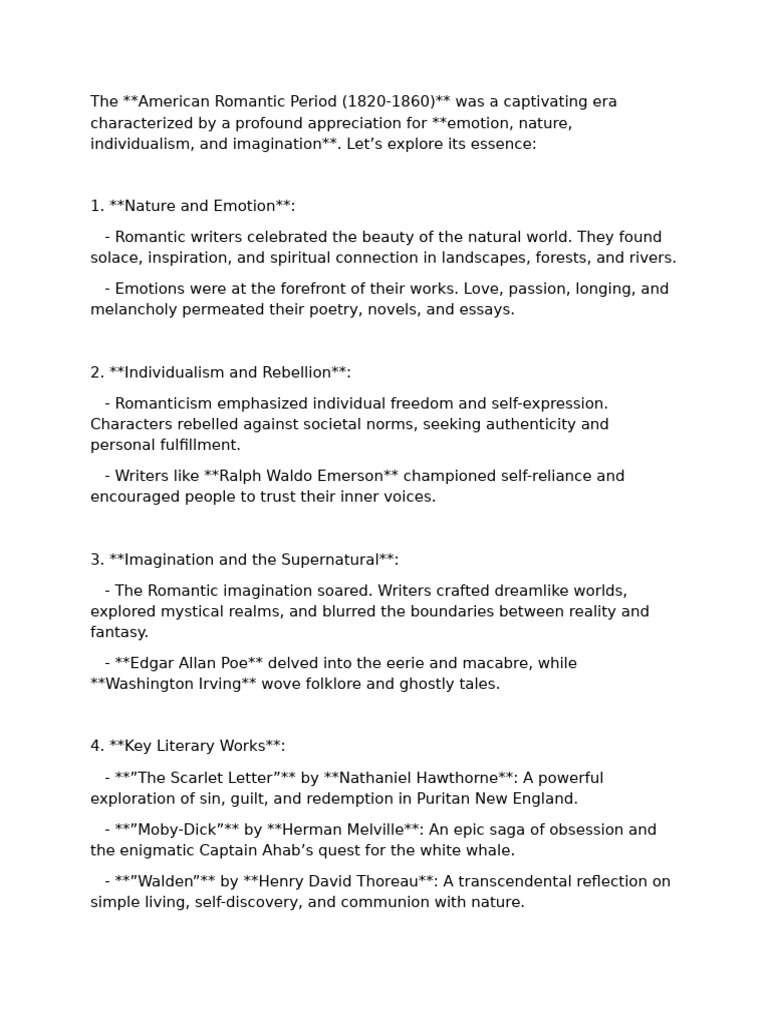 American Romantic Period Overview | PDF | Classics | General Fiction