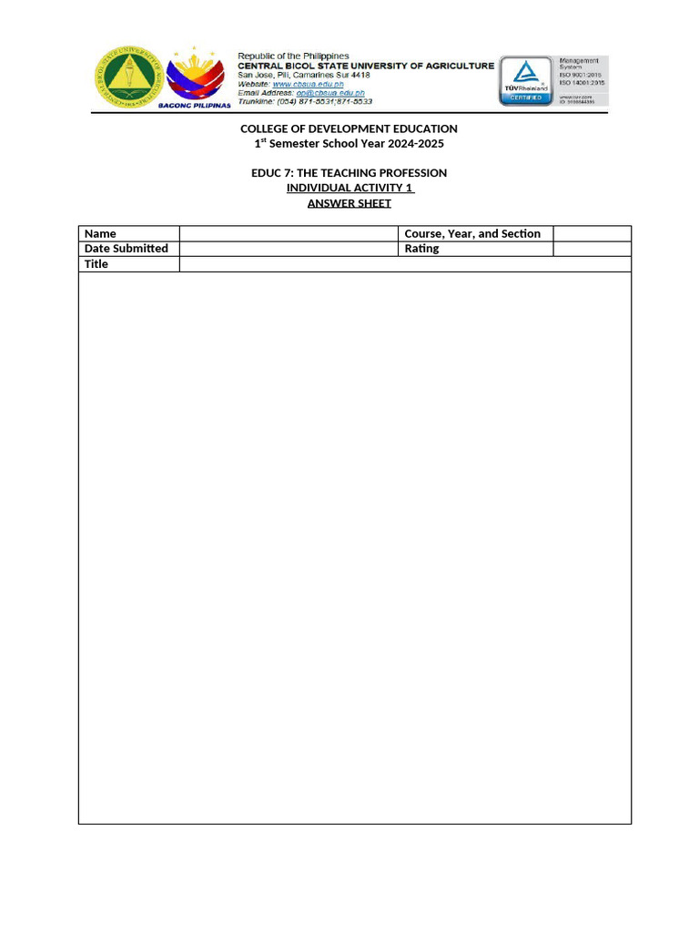 Answer Sheet El113 Activity 1 Reflection Reaction Paper Pdf
