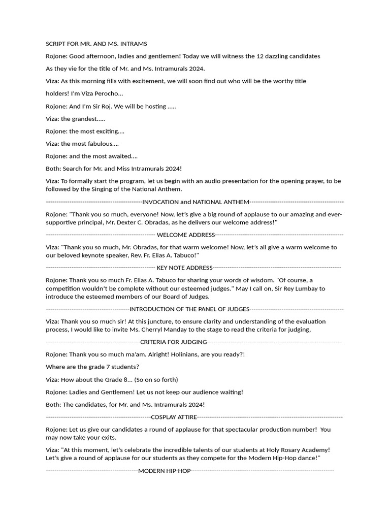 SCRIPT FOR INTRAMURALS | PDF