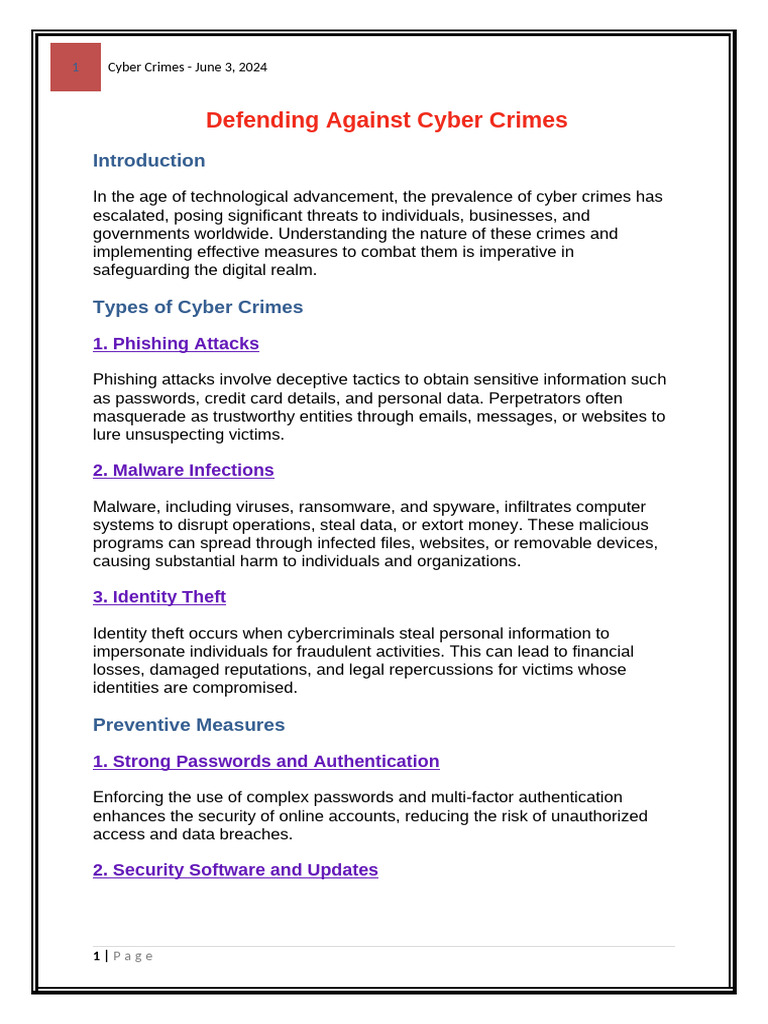 Defending Against Cyber Crimes HHW | PDF | Security | Computer Security