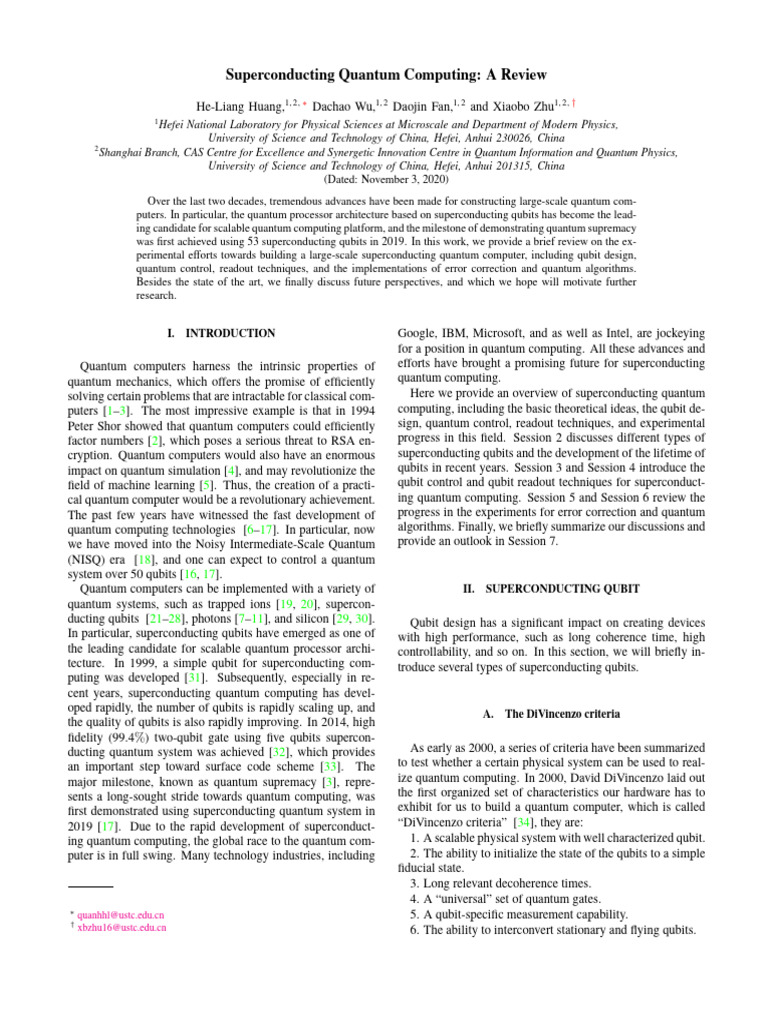 Superconducting Quantum Computing: A Review: Quanhhl@ustc - Edu.cn Xbzhu16@ustc - Edu.cn | PDF ...